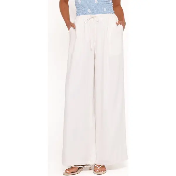 PETAL & PUP Elowen High Rise Wide Leg Drawstring Pants - White