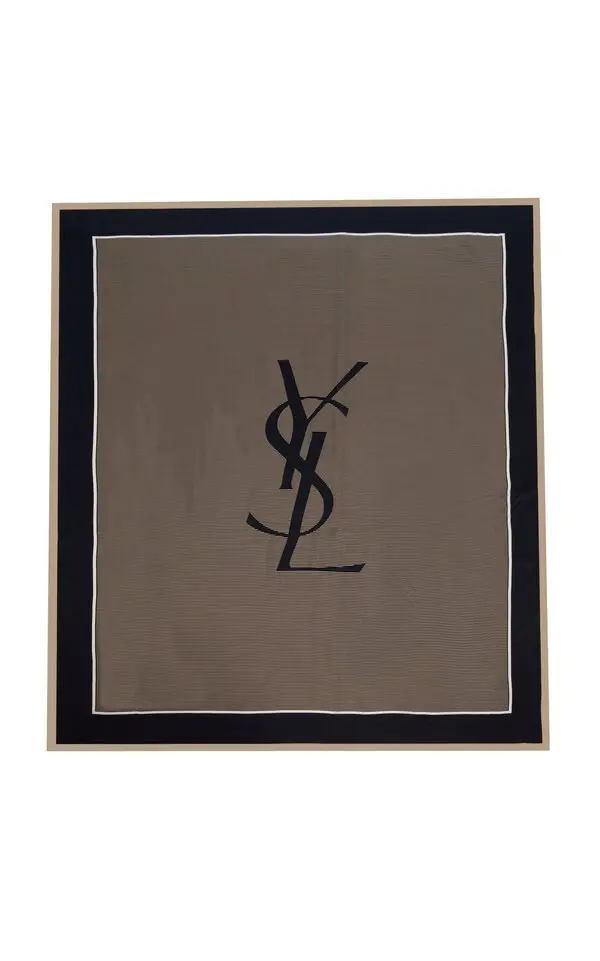 Saint Laurent Cassandre Striped Silk Charmeuse Scarf - Grey