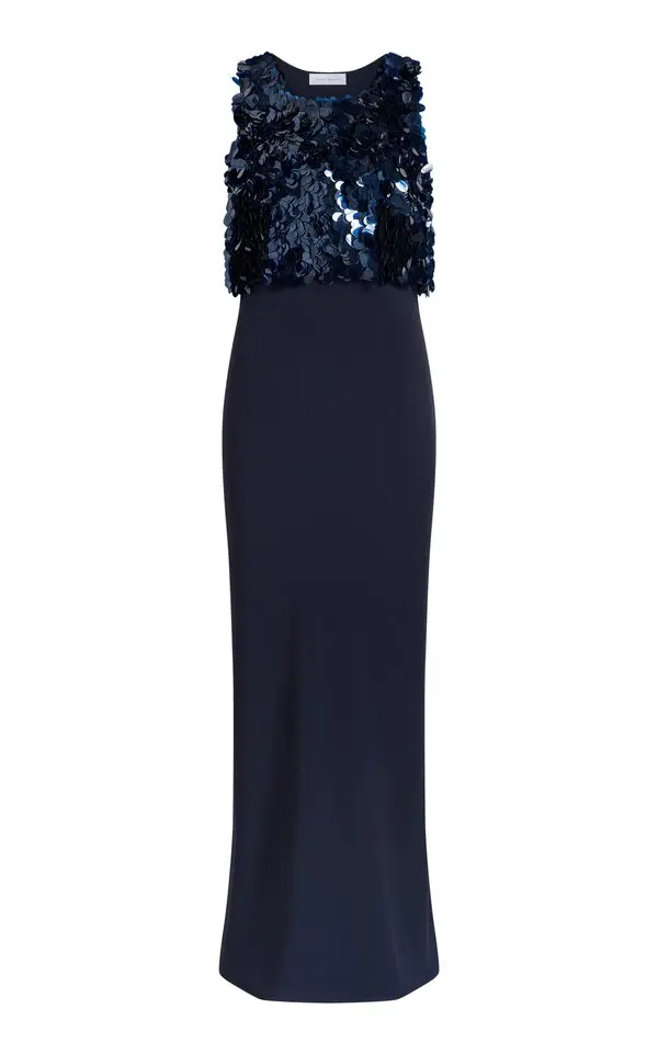 Marina Moscone Bias Maxi Dress With Paillette Bodice - Navy