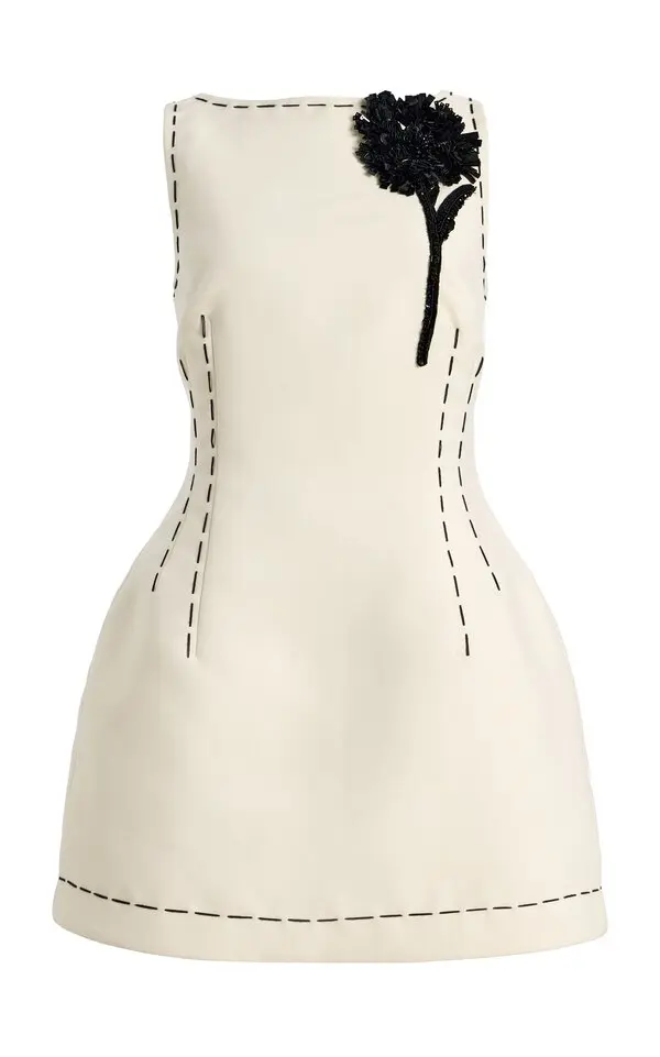 LEO LIN Ali" Appliquéd Twill Mini Dress - White