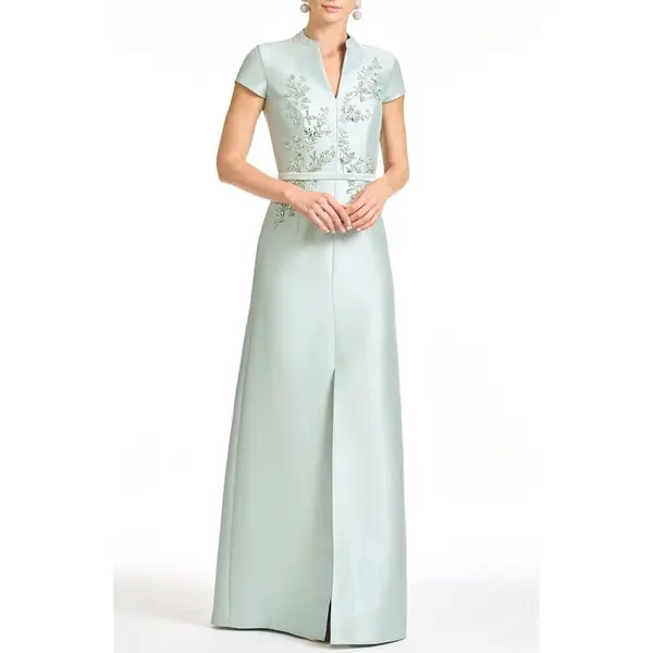 Sachin & Babi Charlotte Beaded Embroidery Gown - Celadon
