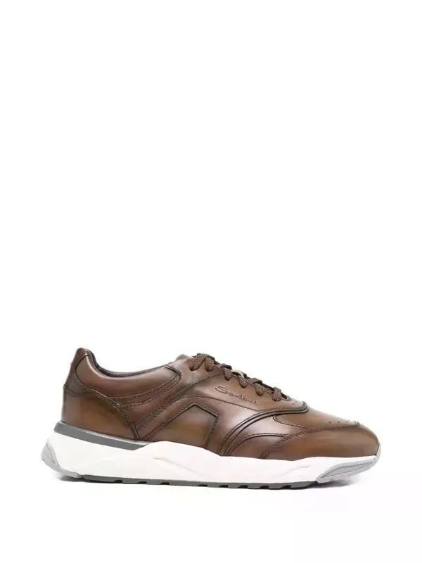Santoni Panelled Leather Sneakers - Brown