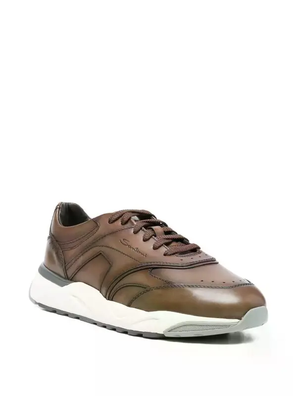 Santoni Panelled Leather Sneakers - Brown