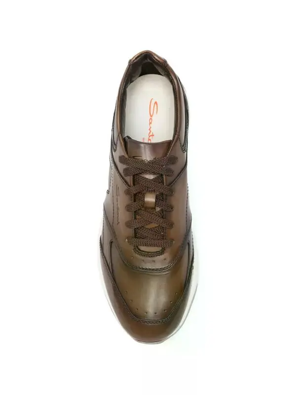 Santoni Panelled Leather Sneakers - Brown