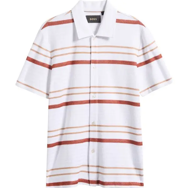 BOSS Pitti Stripe Short Sleeve Button-up Shirt - White