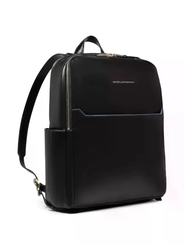 PIQUADRO Logo-plaque Leather Backpack - Black