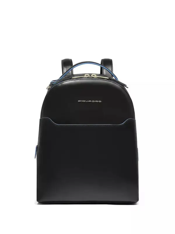 PIQUADRO Logo-plaque Leather Backpack - Black