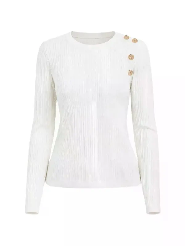 Guess Ribbed Button Sweater - White