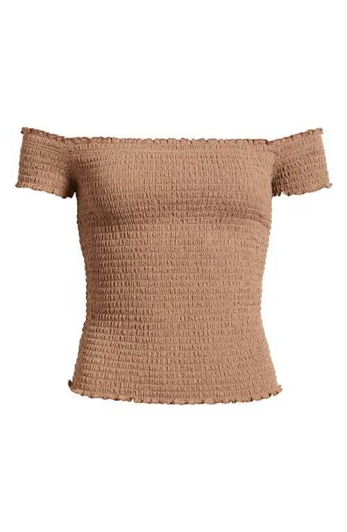 Bp. Off The Shoulder Smocked Top - Brown Fresco