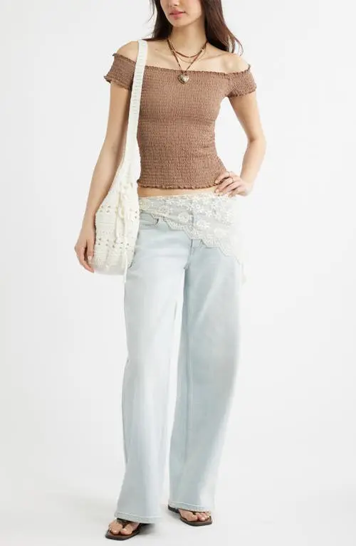 Bp. Off-the-shoulder Smocked Top - Brown Fresco