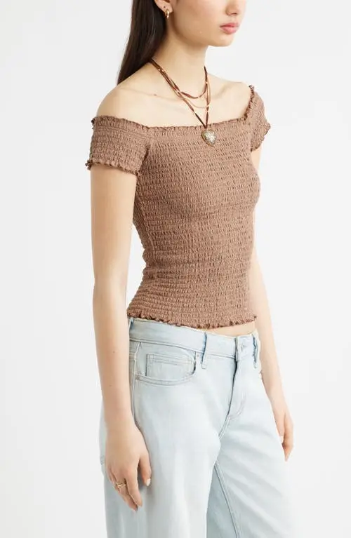 Bp. Off-the-shoulder Smocked Top - Brown Fresco