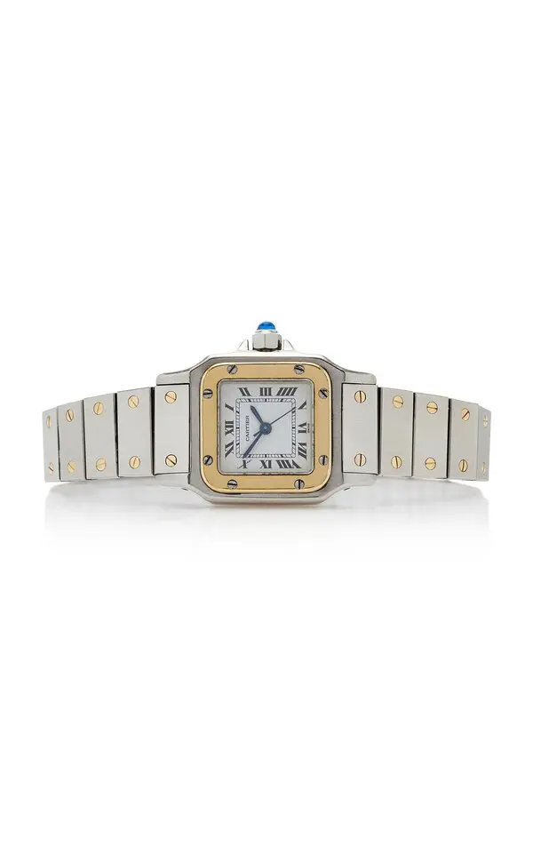 STEPHANIE WINDSOR 18k Yellow Gold Vintage Cartier Santos Carrée Watch - Silver