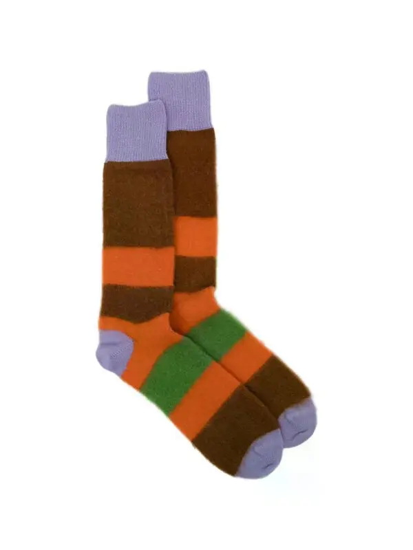 Zegna Logo Striped Socks - Brown