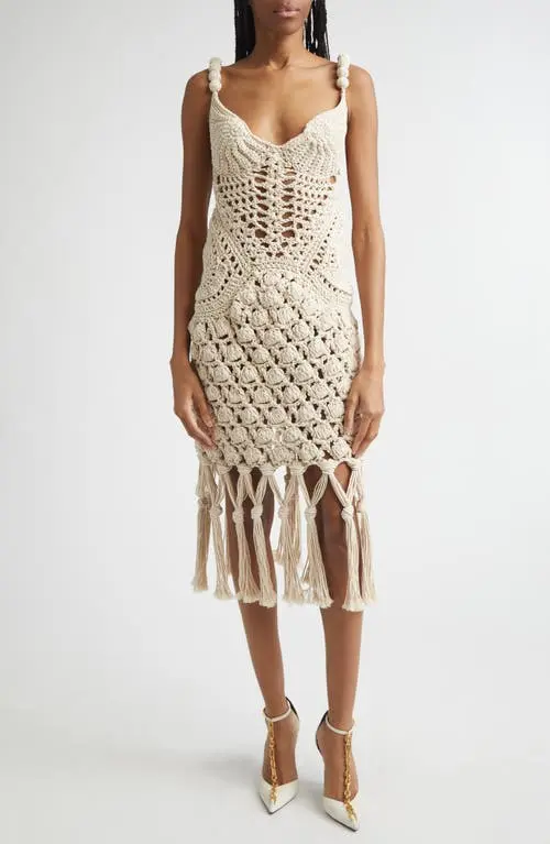 Balmain Fringe Cotton Crochet Dress