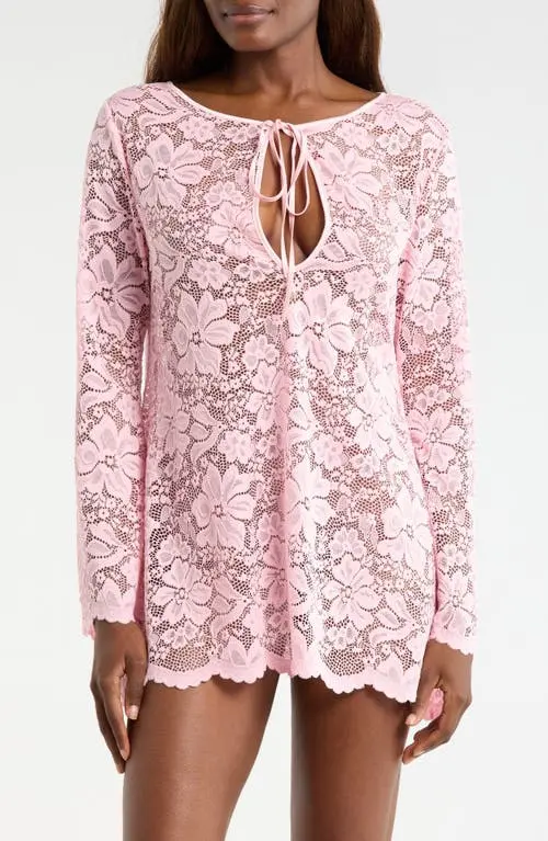 KILO BRAVA Embroidered Flower Long Sleeve Chemise - Petal Pink