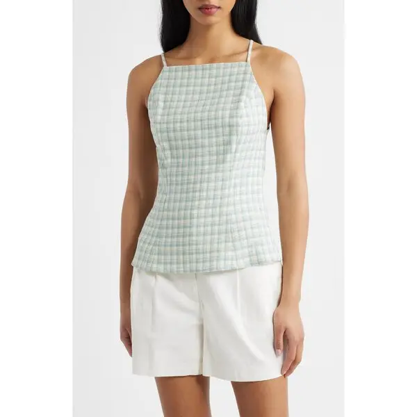 REFORMATION Finley Sleeveless Linen Top - Zephyr Check