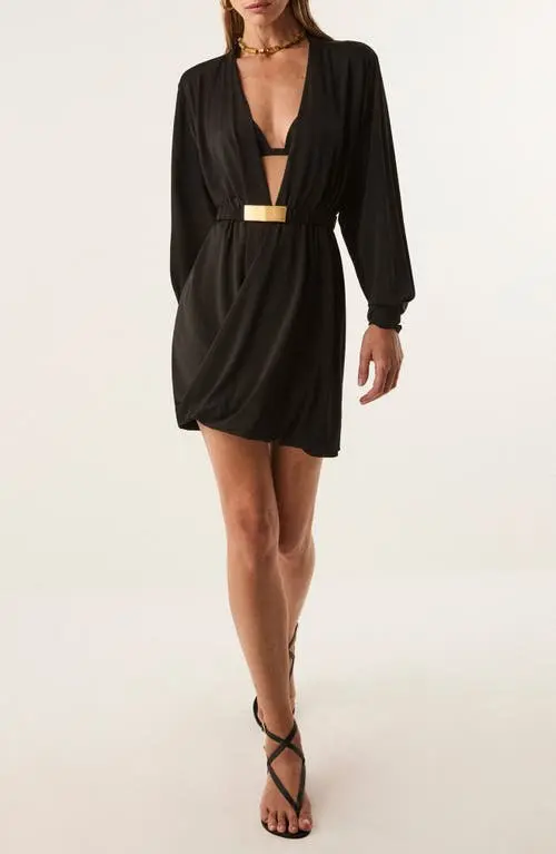 VIX PAULA HERMANNY Rosana Long Sleeve Cover-up Minidress - Black