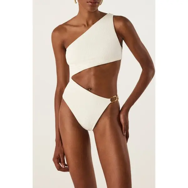 VIX PAULA HERMANNY Jo Marl Cutout One-shoulder One-piece Swimsuit - White