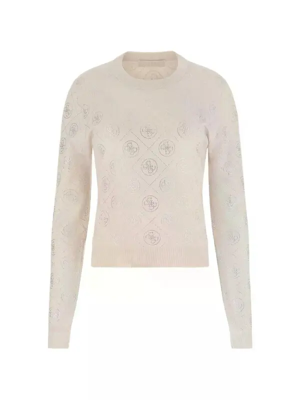 Guess Rhinestone-embellished Logo-pattern Sweater - Neutrals
