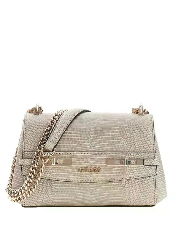 Guess Melinda Lizard-effect Chain Satchel Bag - Neutrals
