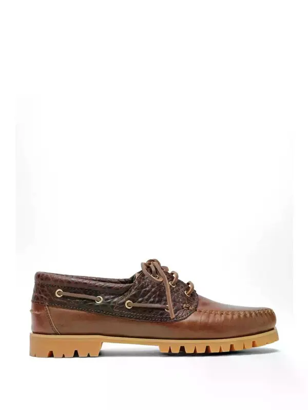 VINNY'S Aztec Grained-leather Boat Shoes - Brown