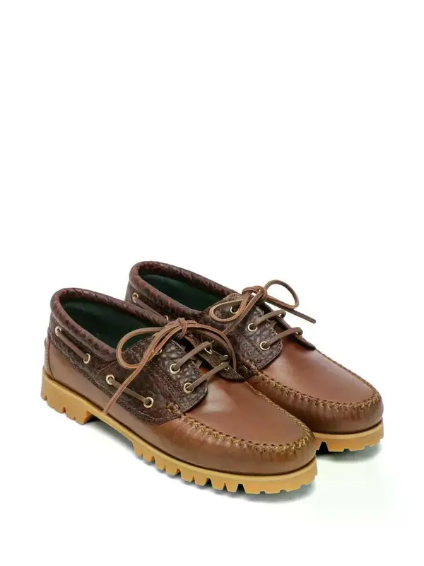 VINNY'S Aztec Grained-leather Boat Shoes