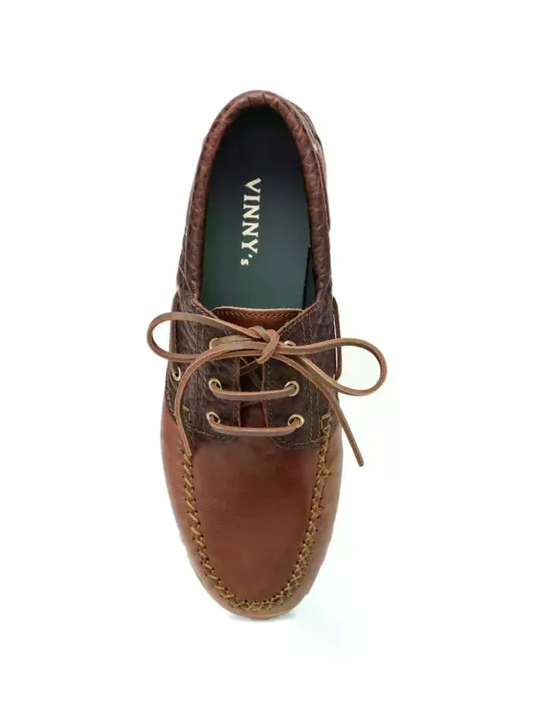 VINNY'S Aztec Grained-leather Boat Shoes