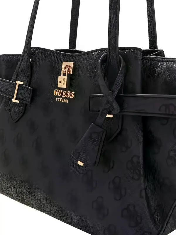 Guess Monogrammed Tote Bag With Buckle And Padlock Detail - Black