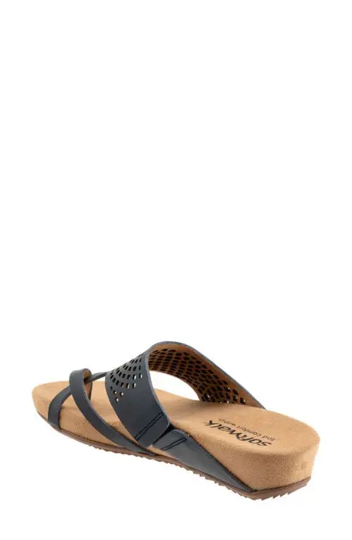 Softwalk Blaine Perf Platform Wedge Slide Sandal - Navy