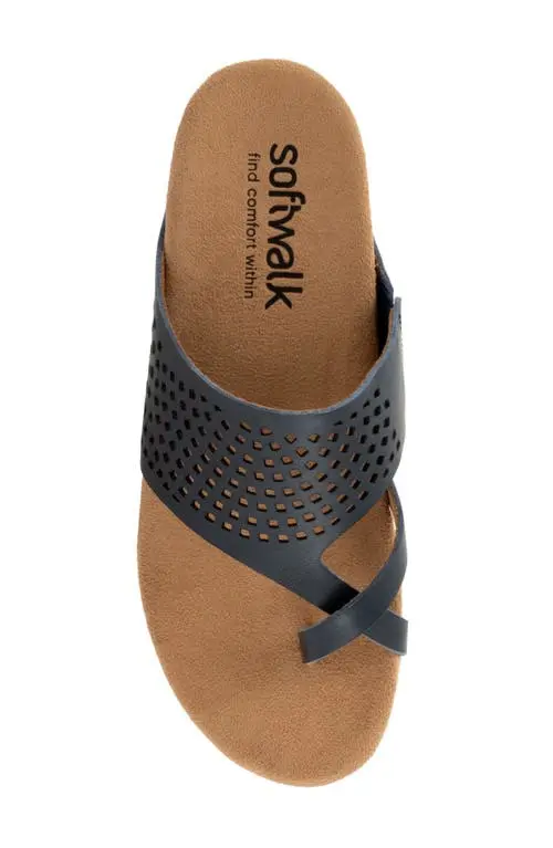 Softwalk Blaine Perf Platform Wedge Slide Sandal - Navy