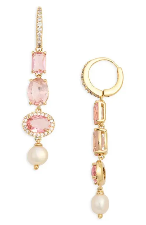 Nadri Maiden Linear Drop Earrings - Gold/pink