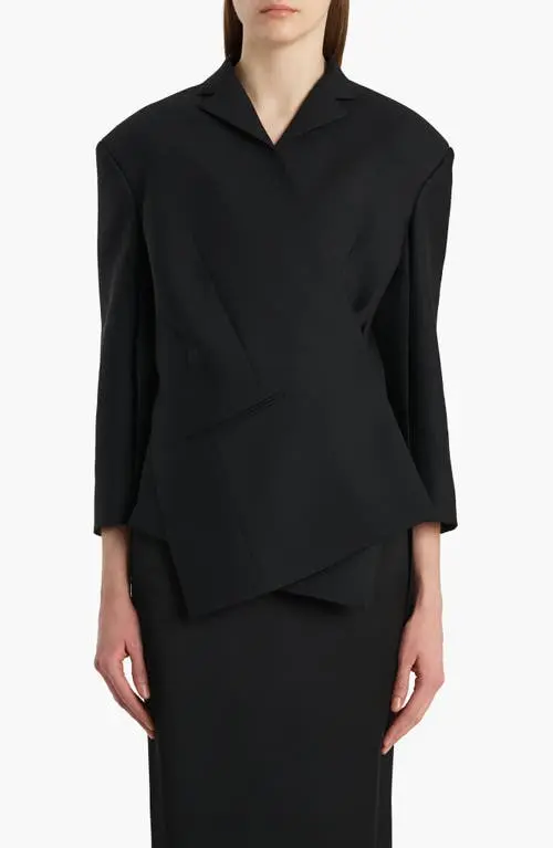 Khaite Palto Asymmetric Wool And Silk Cady Wrap Jacket