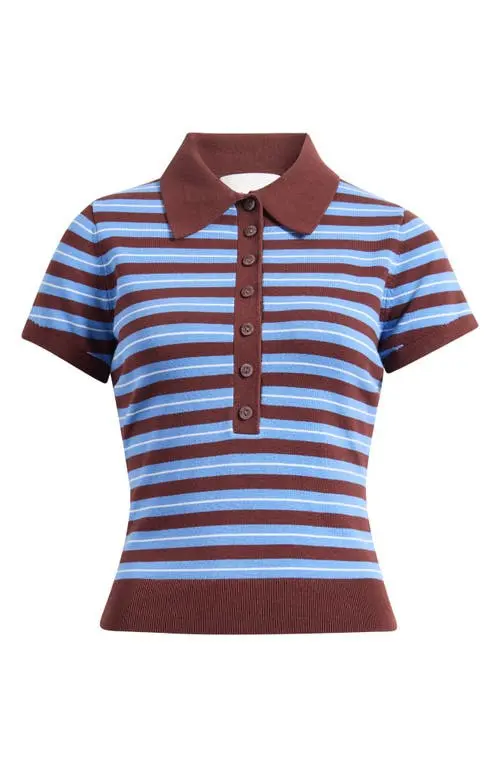 REFORMATION Bentley Crop Polo Sweater - Mahogany Multi Strip