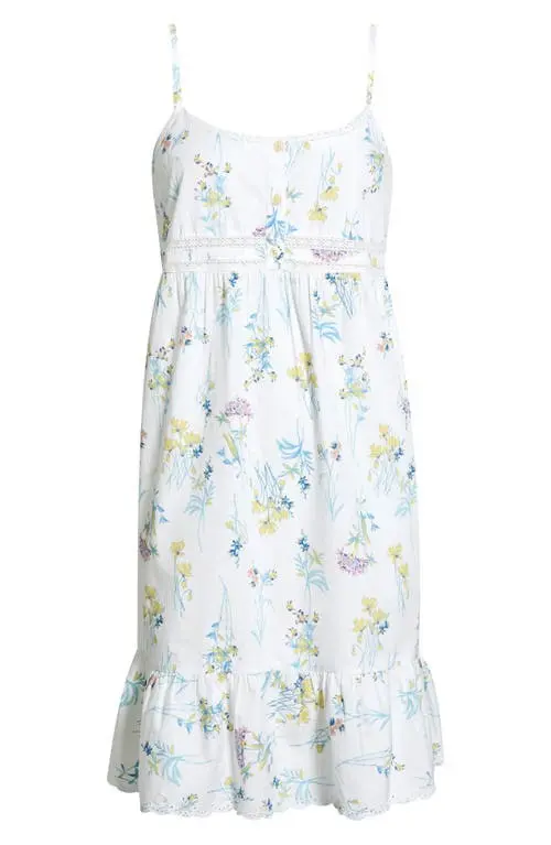 Nordstrom Eyelet Detail Cotton Nightgown - Ivory- Blue Botanical Stems