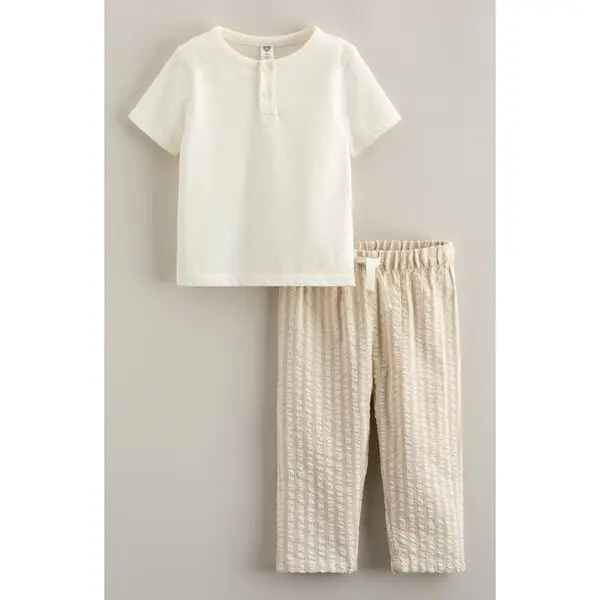 Nordstrom Henley T-shirt & Pants Set - Ivory Egret- Tan Stripe
