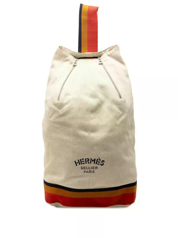 Hermès 20th Century Toile Chevron Cavalier Sling Backpack - White
