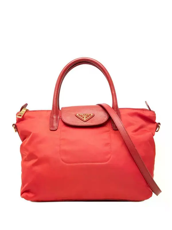 Prada 2013-2026 Saffiano Trimmed Tessuto Satchel - Orange