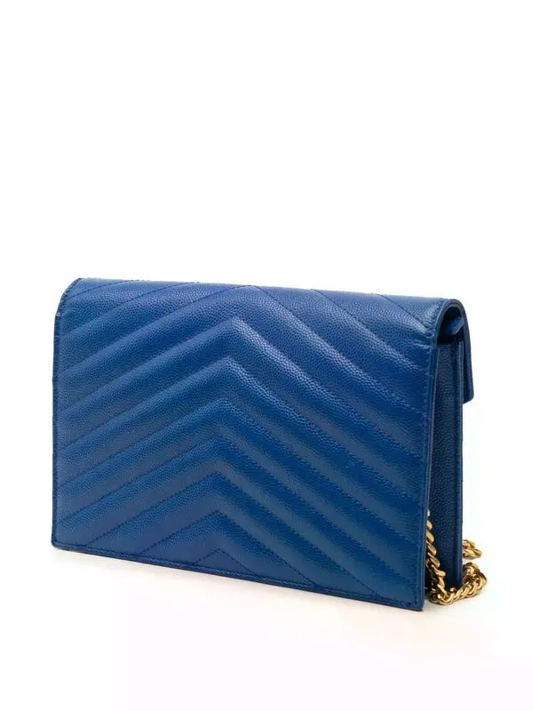 Saint Laurent 2015 Grain De Poudre Chevron Monogram Envelope Chain Wallet