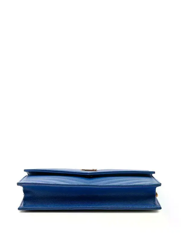 Saint Laurent 2015 Grain De Poudre Chevron Monogram Envelope Chain Wallet