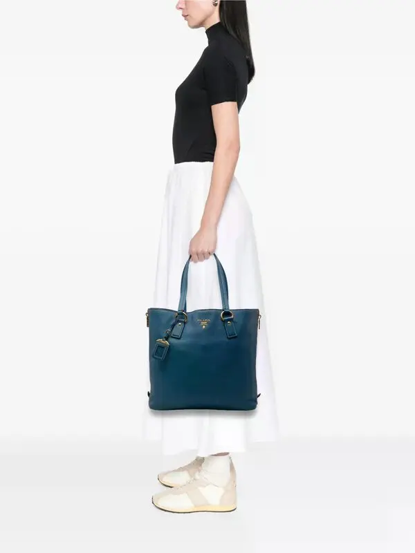 Prada 2000-2026 Vitello Daino Side Zip Shopper Tote Bag