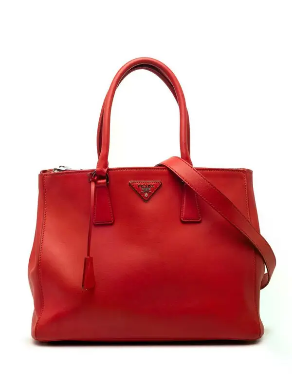 Prada 2010-2026 Medium City Calf Galleria Double Zip Satchel - Red