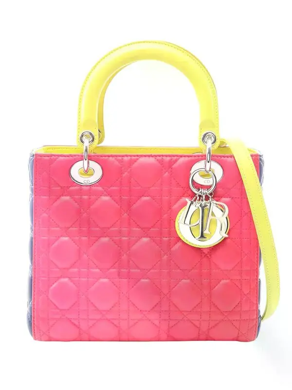 Dior 2010-2026 Medium Lambskin Cannage Lady Satchel - Pink