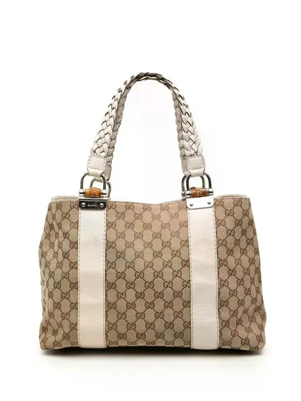 Gucci 2000-2015 Medium Gg Canvas Bamboo Libeccio Tote Bag - Neutrals
