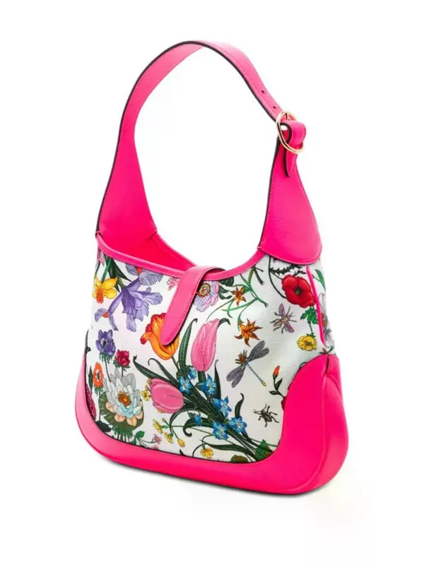 Gucci Flora Canvas Jackie O Bouvier Shoulder Bag - White