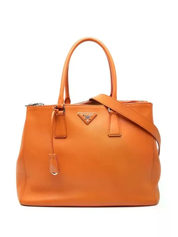 Prada Galleria Double Zip Tote Satchel - Orange