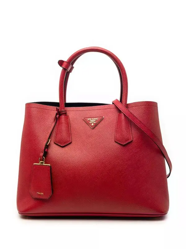 Prada 2013-2026 Medium Saffiano Cuir Double Satchel - Red
