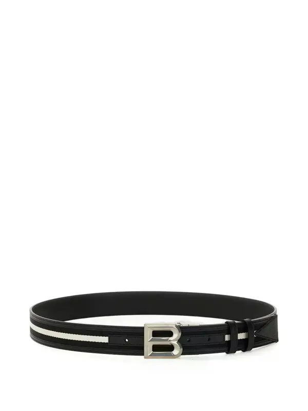 Bally B-logo Striped Belt - Black