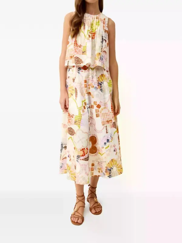 MARIE OLIVER Sasha Mosaic-print Flared Skirt - Neutrals