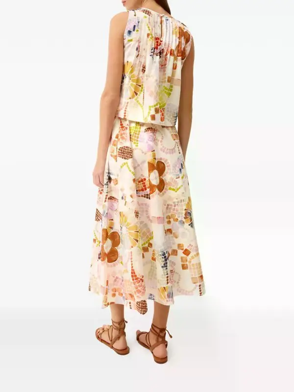 MARIE OLIVER Sasha Mosaic-print Flared Skirt - Neutrals