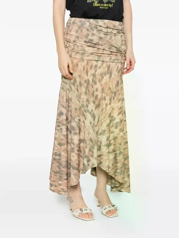 GANNI Printed Ruched Skirt - Neutrals